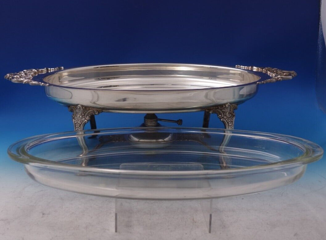 Baroque by Wallace Silverplate Chafing Dish w/ Stand Burner Glass Line ...