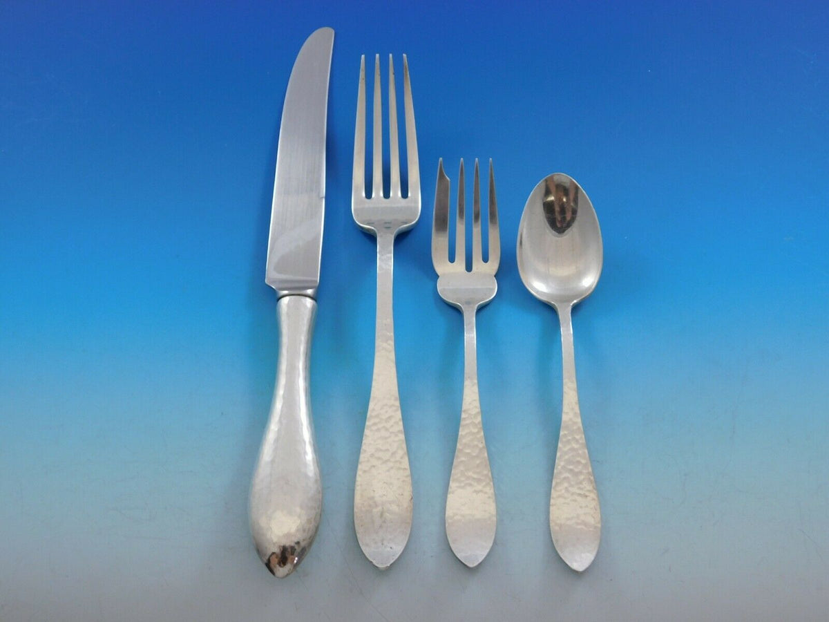 Antique Hammered by Shreve Sterling Silver Flatware Set Service Dinner ...